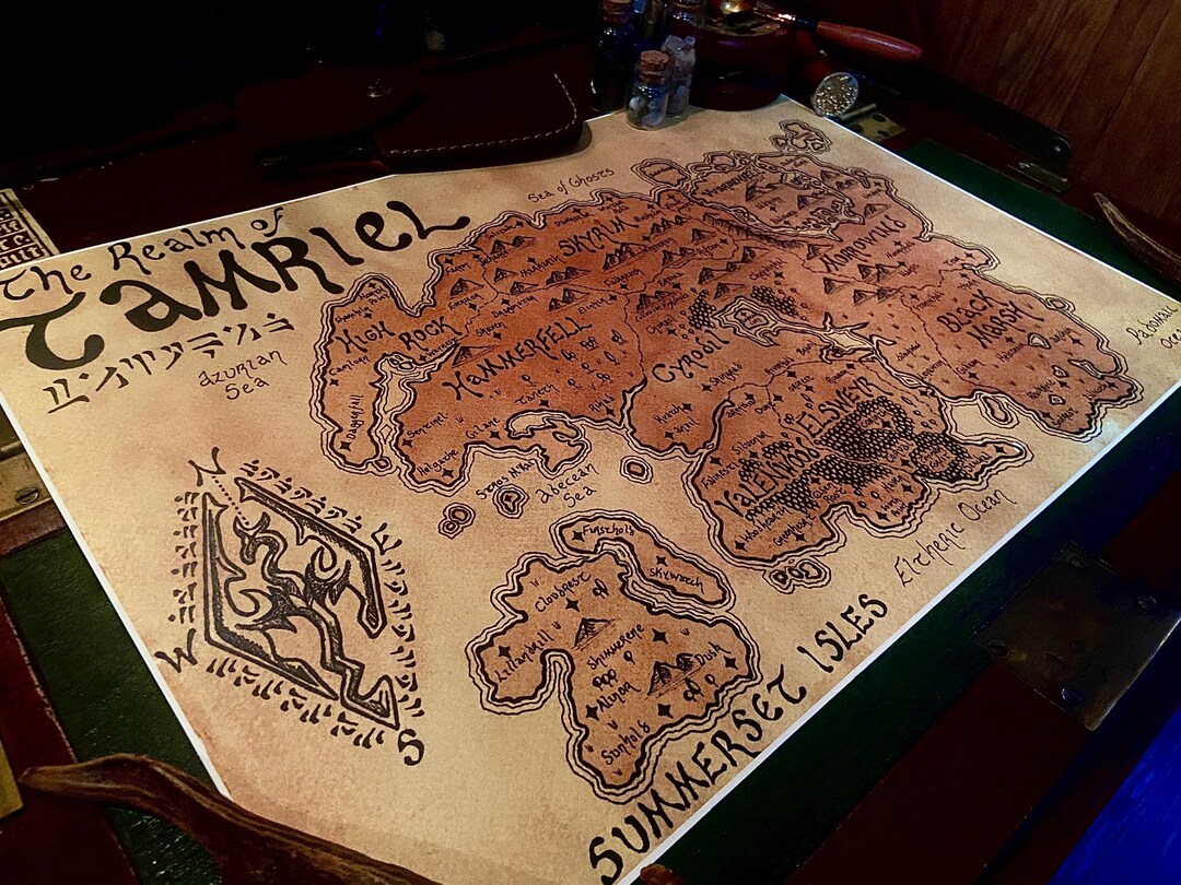 Hand Drawn Tamriel (elder Scrolls) Parchment Map - PRINT - Etsy