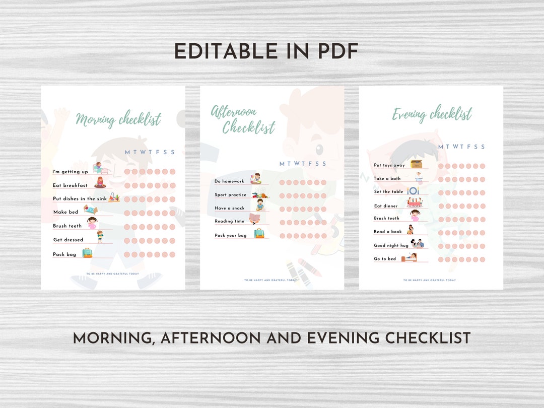 Editable in PDF, Morning Afternoon and Evening Checklist Printable ...