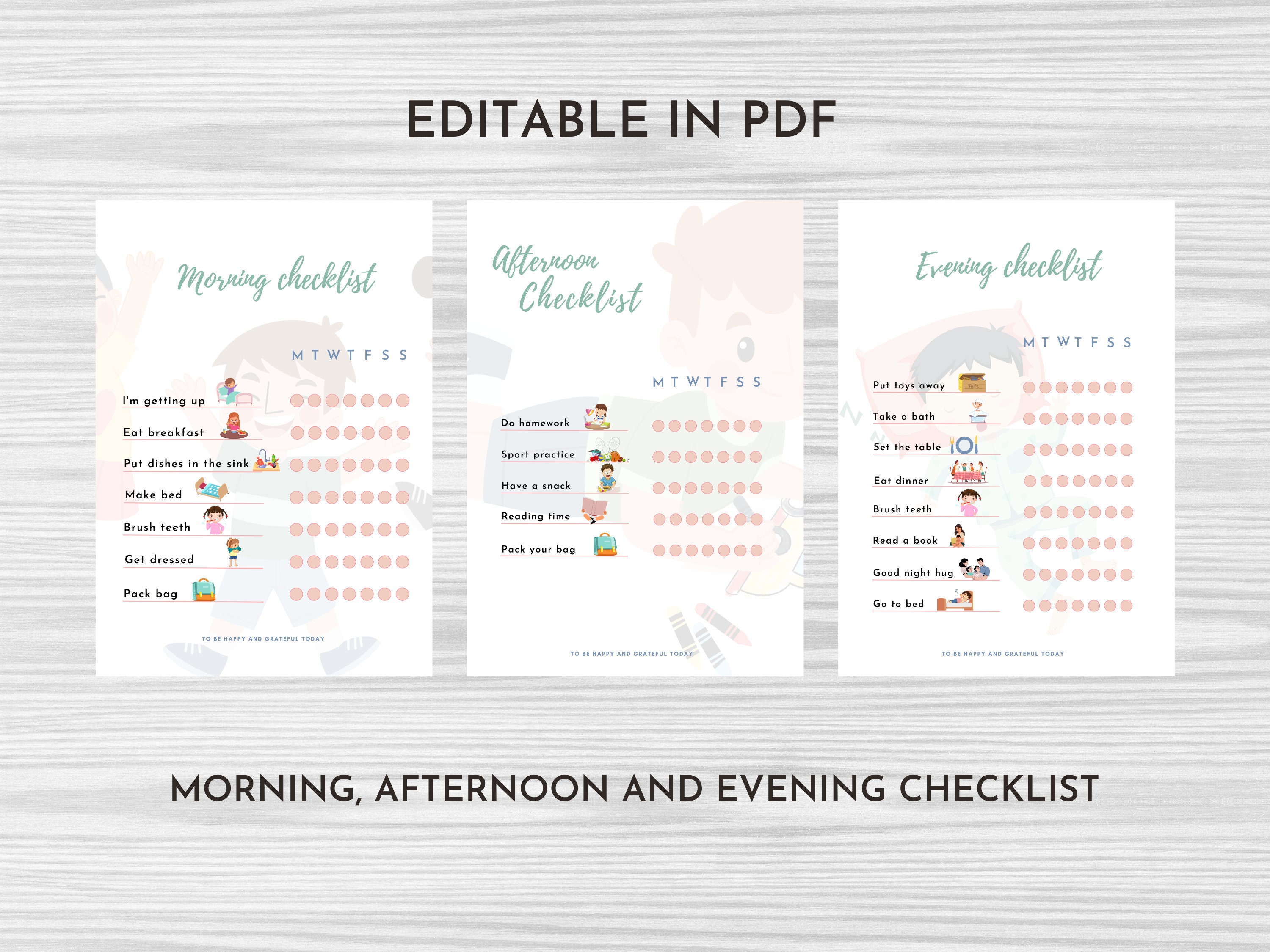 Editable in PDF, Morning Afternoon and Evening Checklist Printable ...