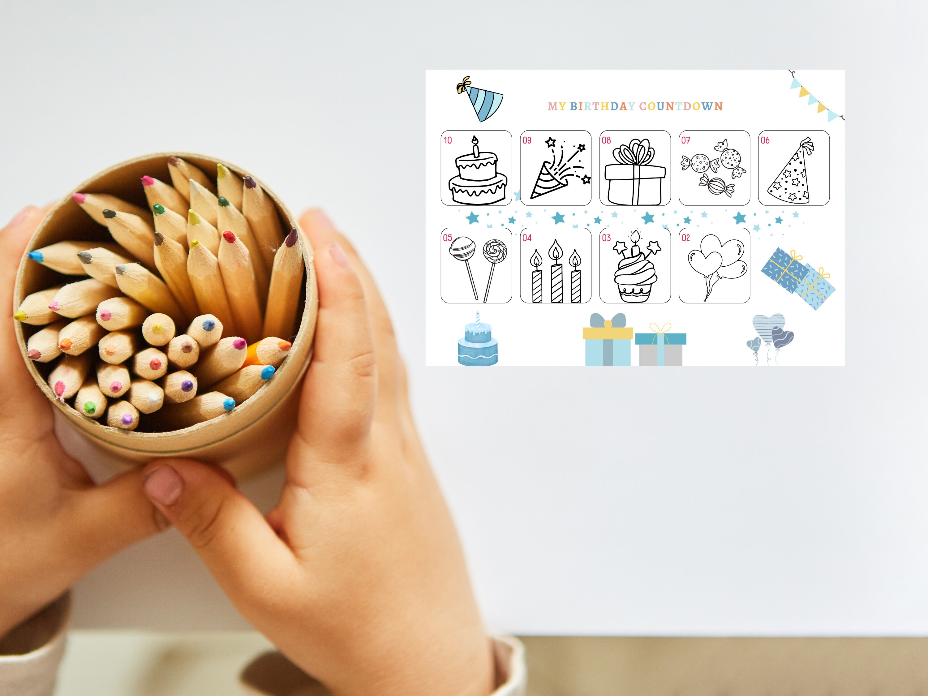 Coloring Birthday Calendar, Editable in PDF, Birthday Countdown ...