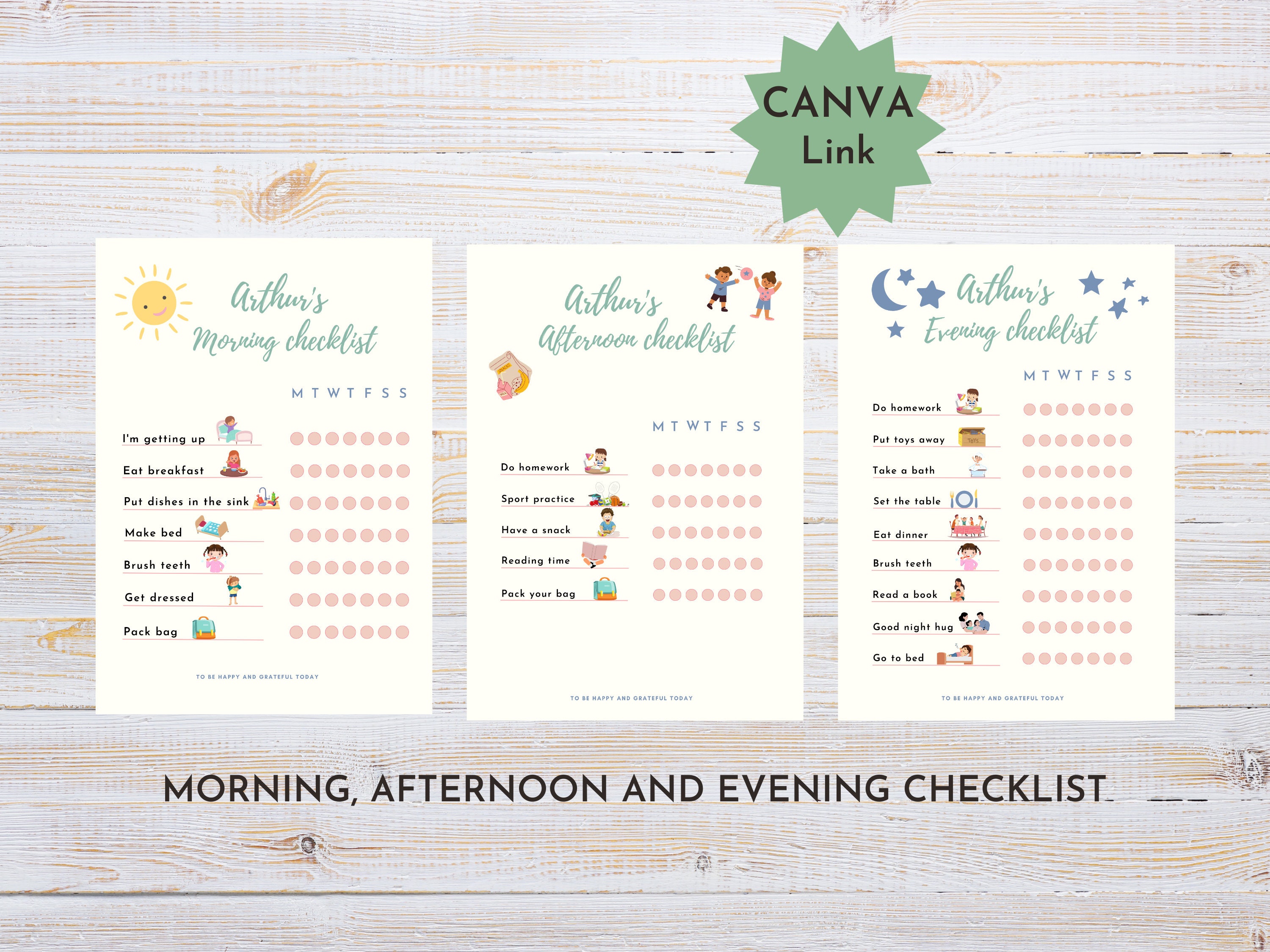 Morning Afternoon and Evening Checklist Printable, Editable Chore Chart, Kids Daily and ...