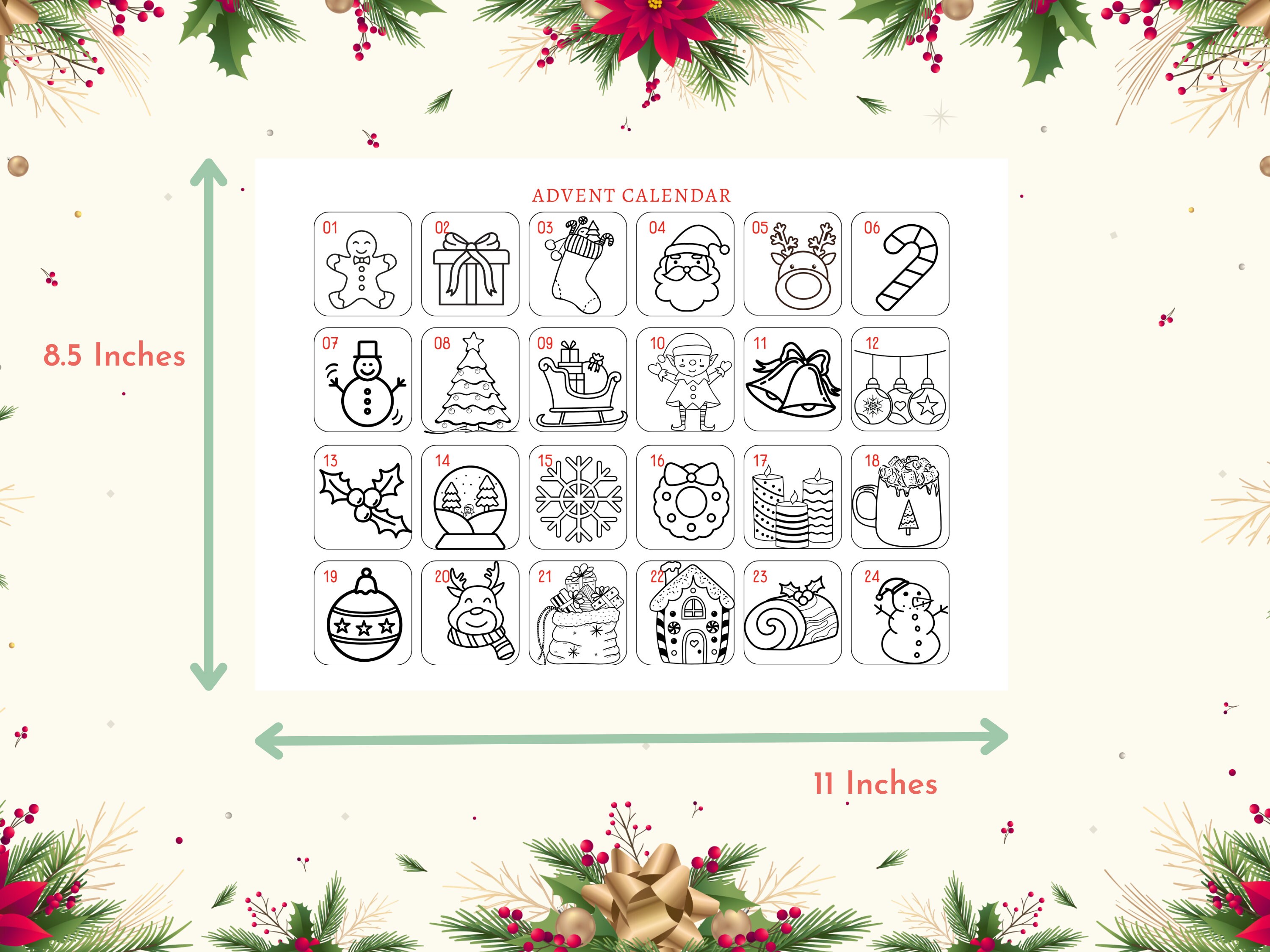 Coloring Christmas Advent Calendar, for Kids, Editable in PDF ...