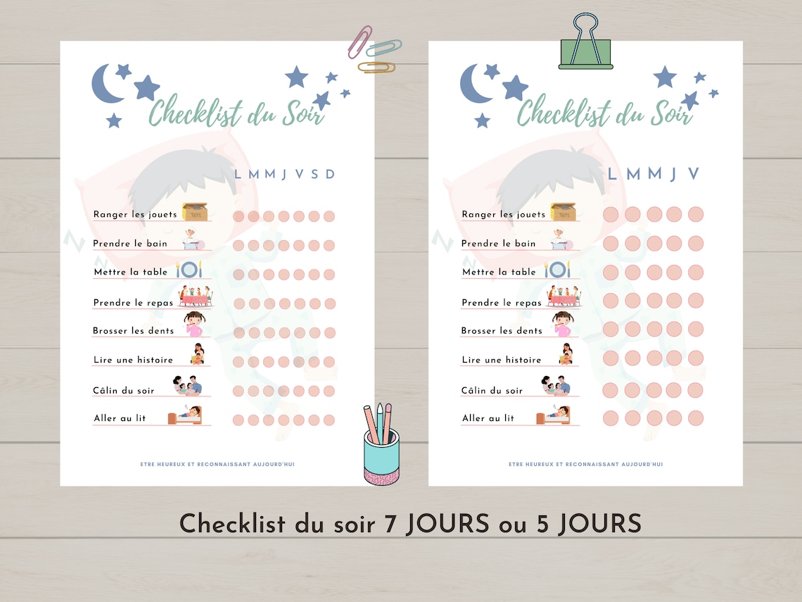 Checklist Journalières Imprimables Matin Après-midi Soir, Liste De ...