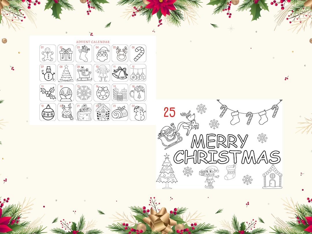 Coloring Christmas Advent Calendar, for Kids, Editable in PDF ...