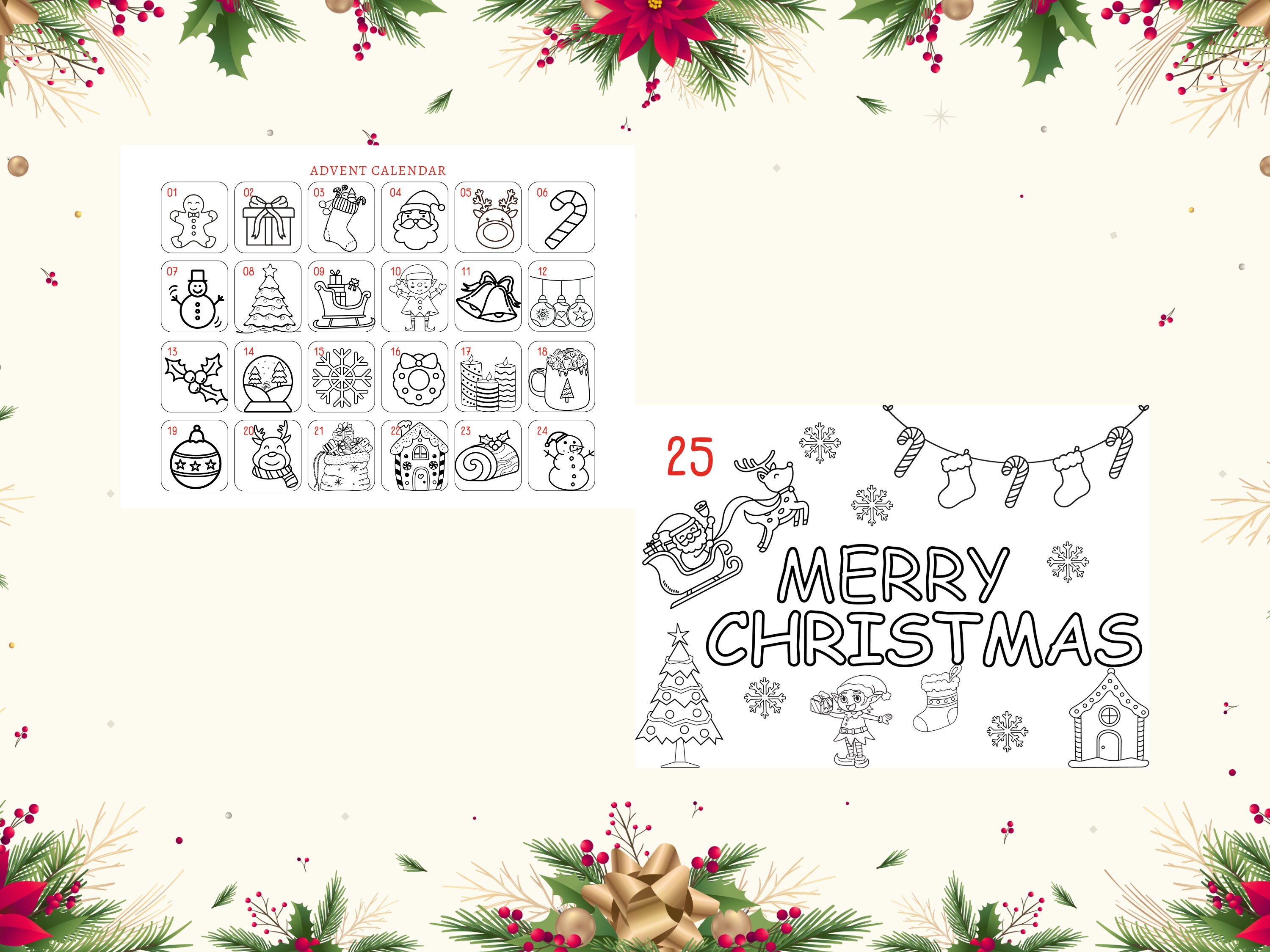 Coloring Christmas Advent Calendar, for Kids, Editable in PDF ...