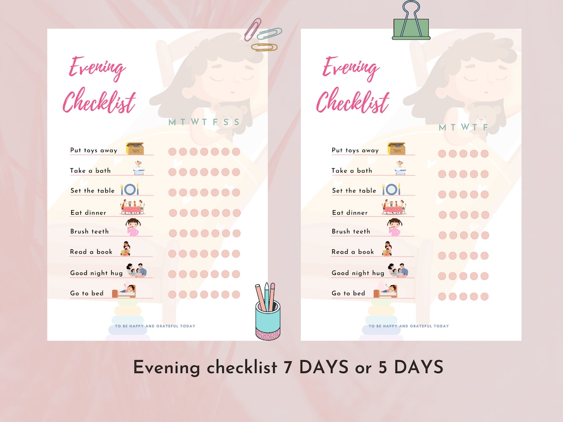 Editable in PDF, Morning Afternoon and Evening Checklist Printable ...