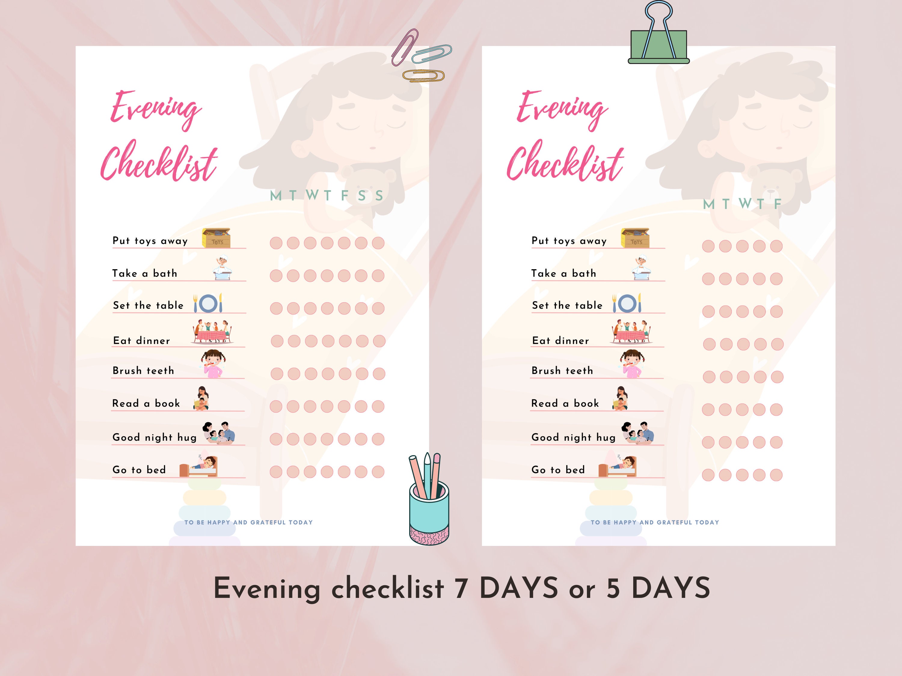 Editable in PDF, Morning Afternoon and Evening Checklist Printable ...