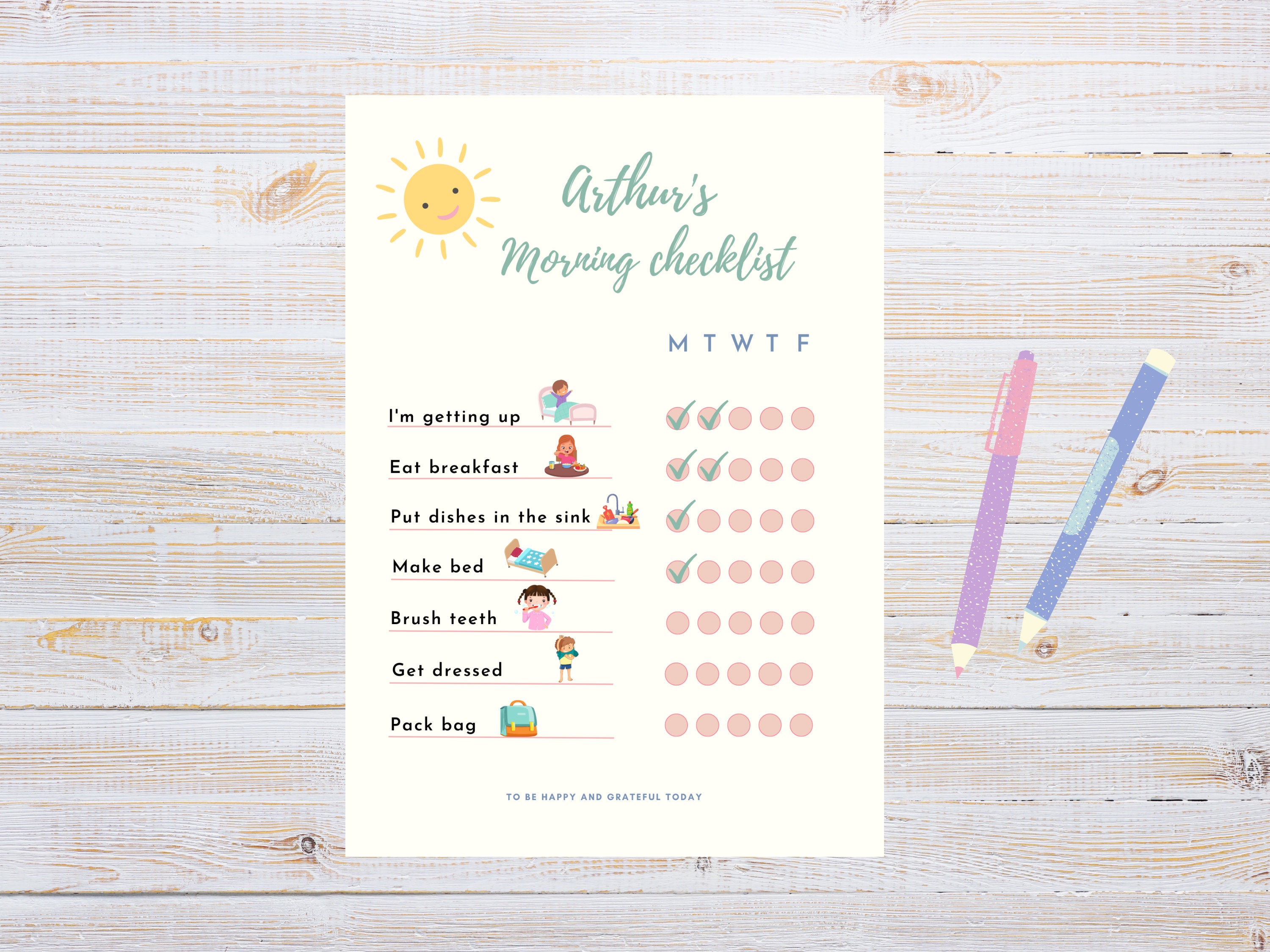 Morning Afternoon and Evening Checklist Printable, Editable Chore Chart ...