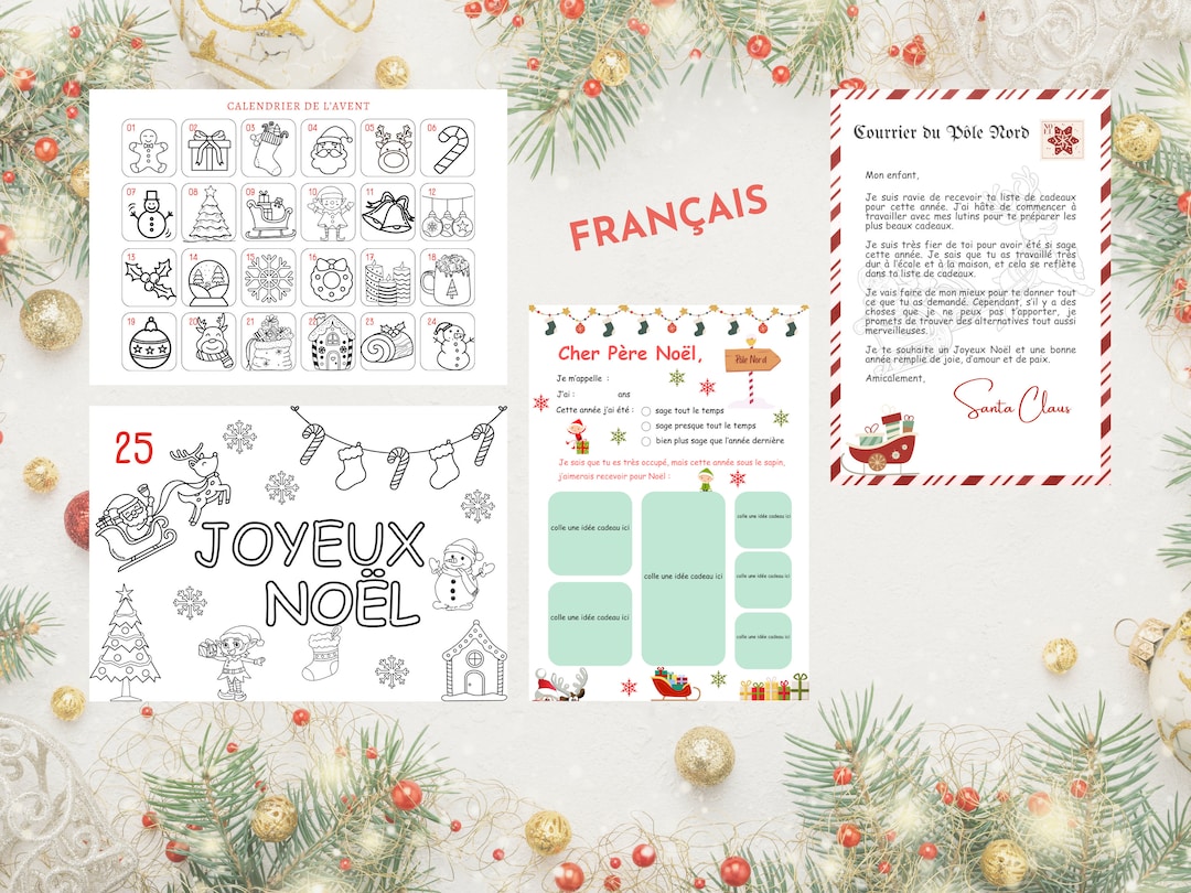 Bundle Liste De Cadeaux De Noël Enfant + Lettre De Réponse Du Père Noël ...
