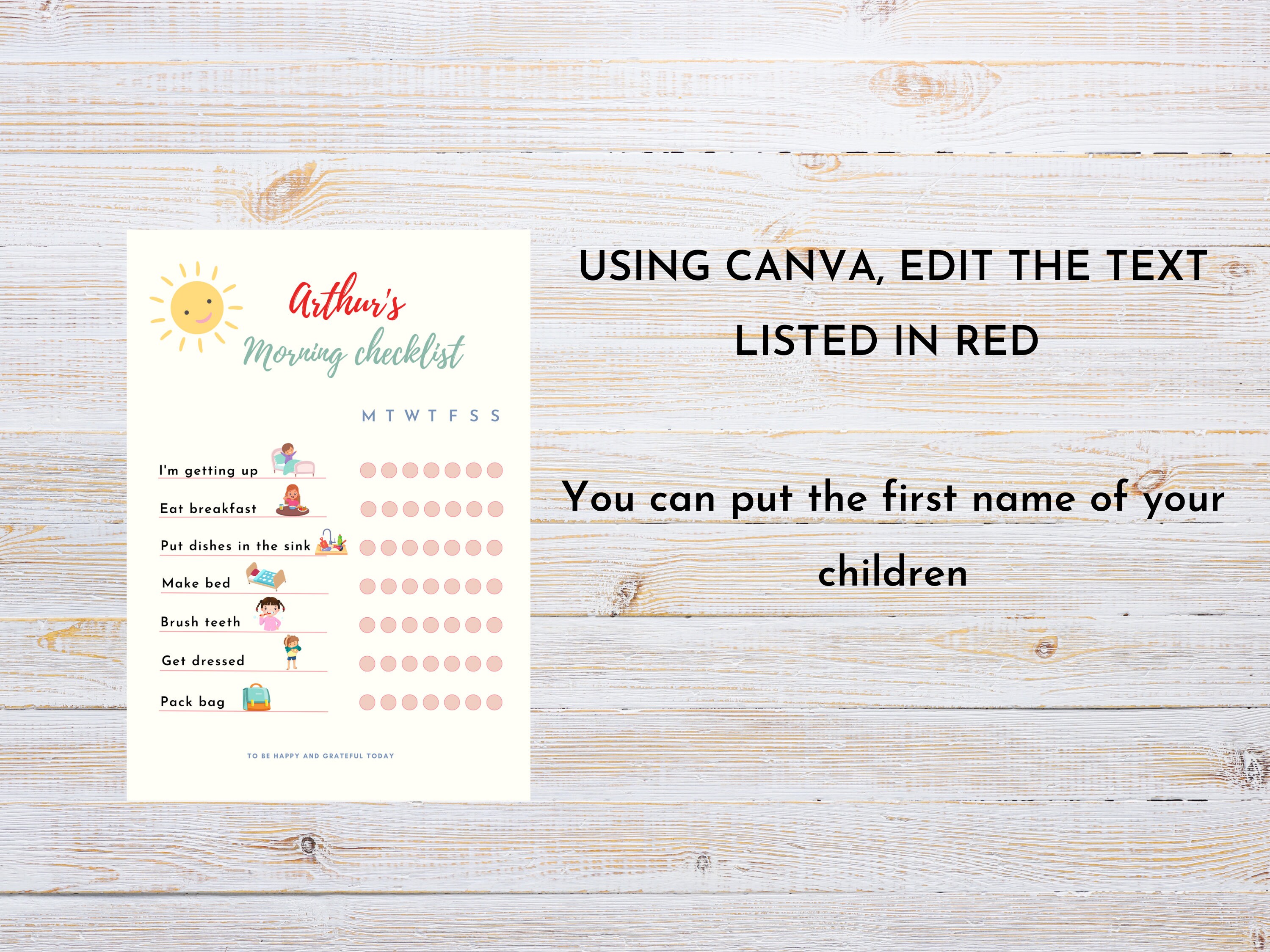 Morning Afternoon and Evening Checklist Printable, Editable Chore Chart ...