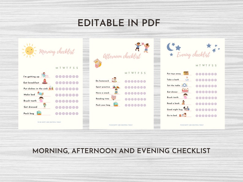 Editable in PDF, Morning Afternoon and Evening Checklist Printable ...