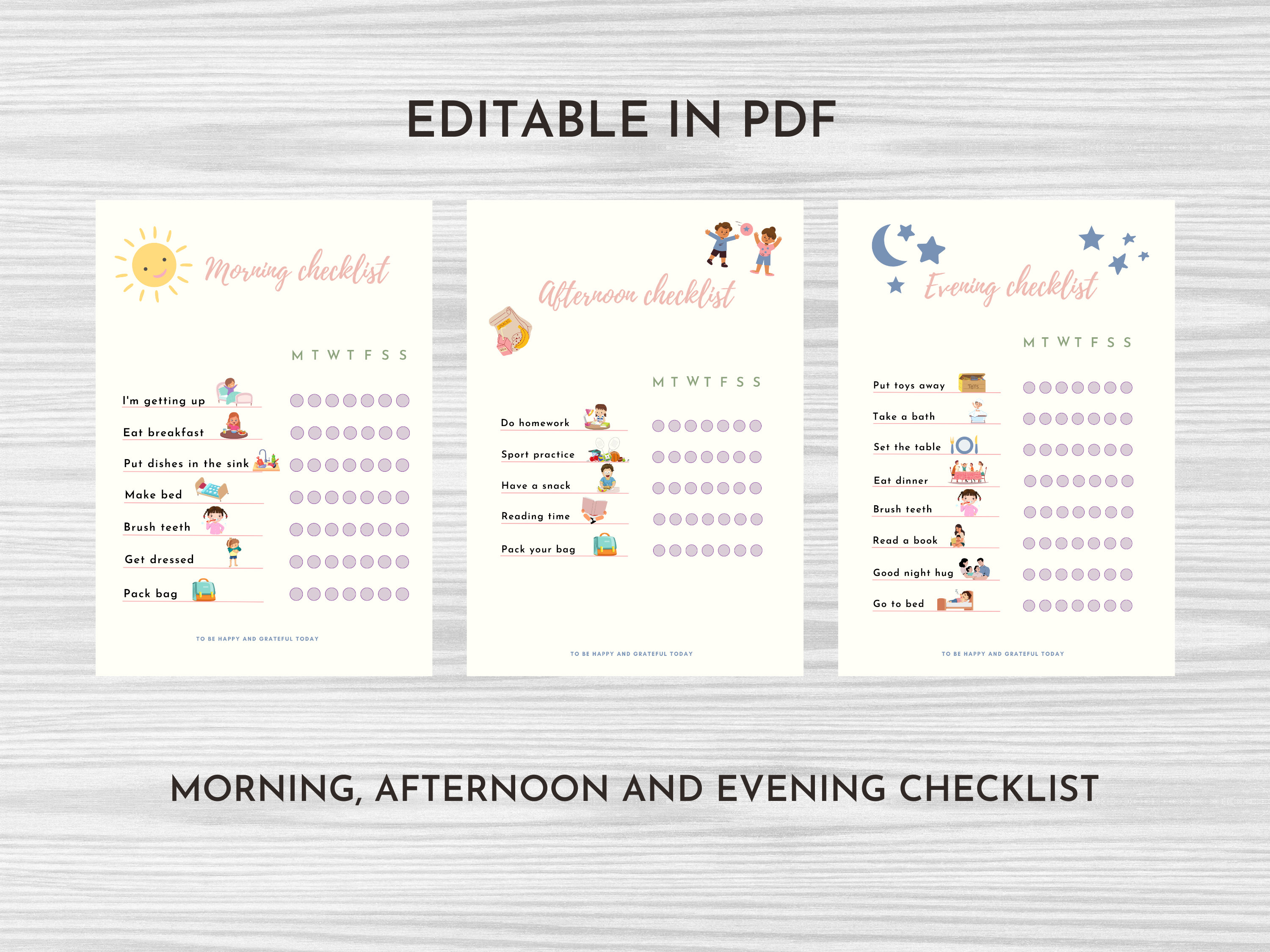 Editable in PDF, Morning Afternoon and Evening Checklist Printable, Editable Chore Chart, Kids ...