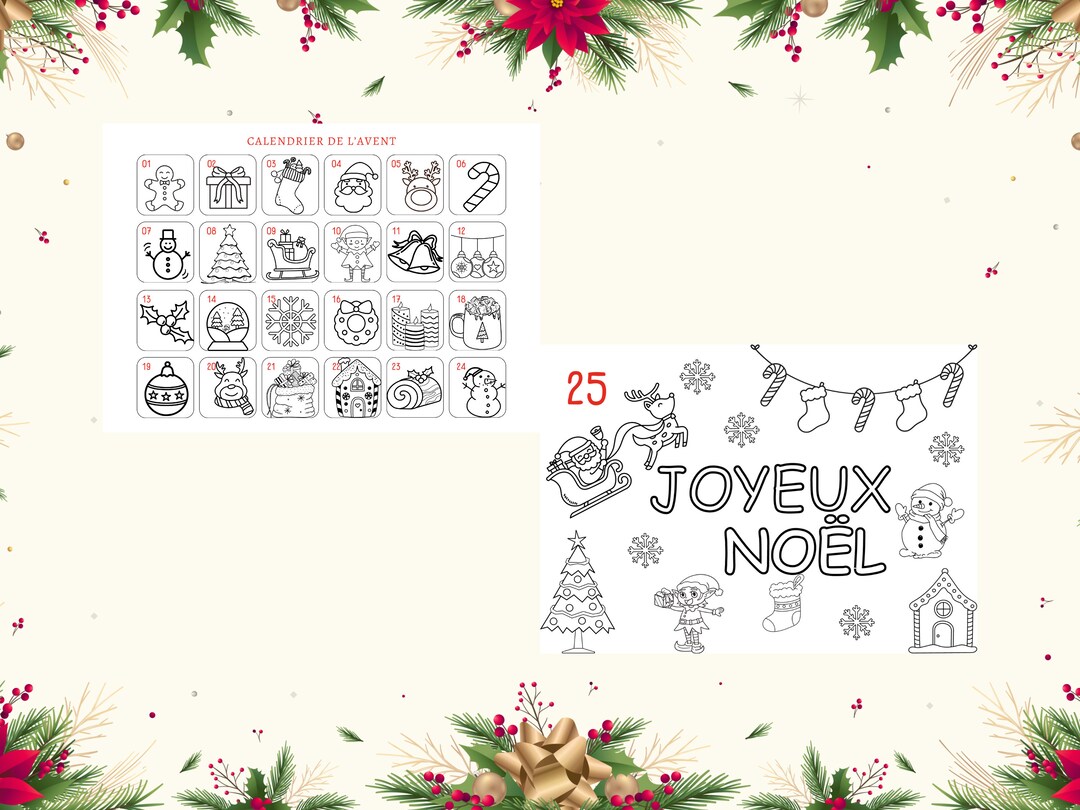 Calendrier De L'avent De Noël, à Colorier, Pour Enfants, En PDF, Compte ...