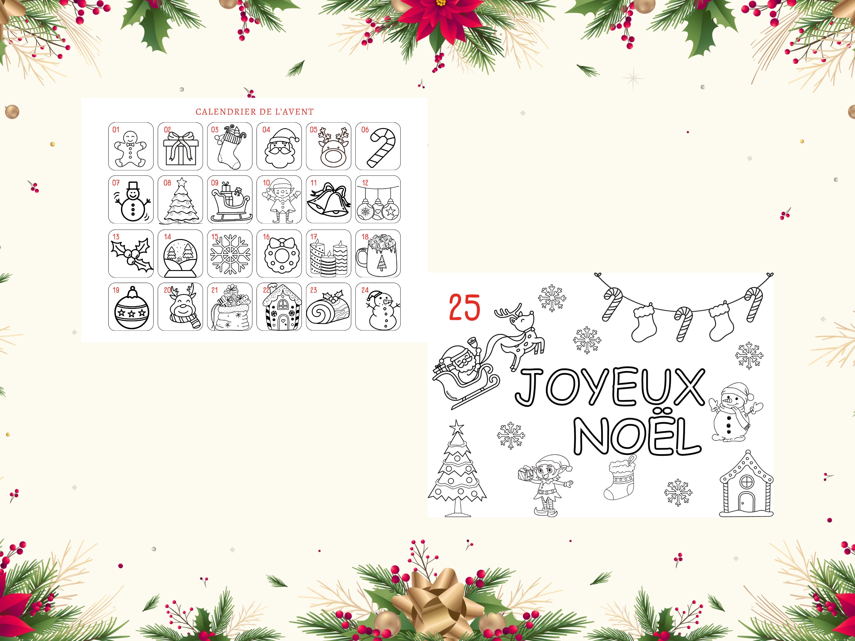 Calendrier De L'avent De Noël, à Colorier, Pour Enfants, En PDF, Compte ...