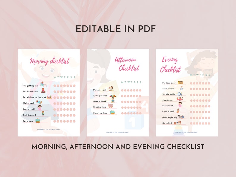 Editable in PDF, Morning Afternoon and Evening Checklist Printable ...