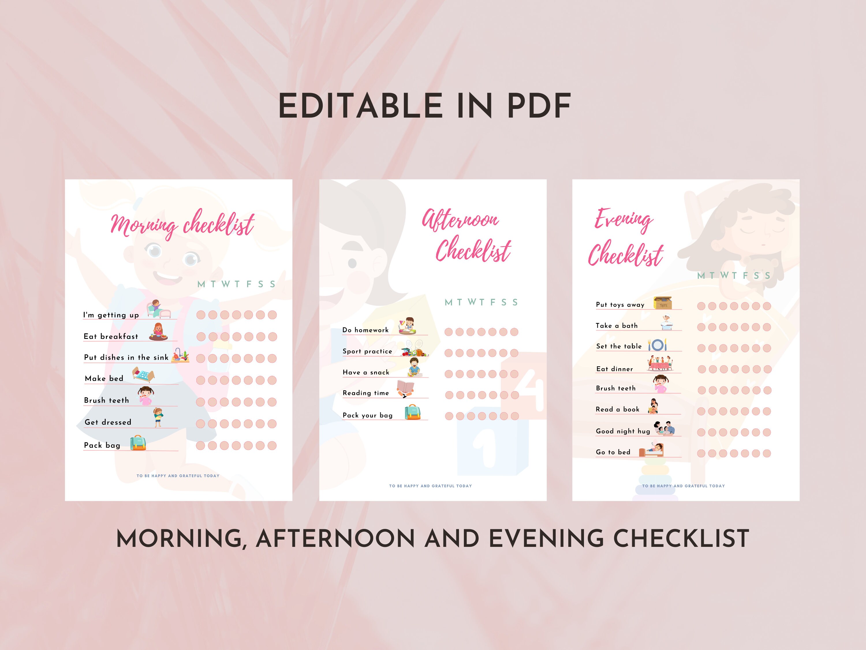 Editable in PDF, Morning Afternoon and Evening Checklist Printable ...