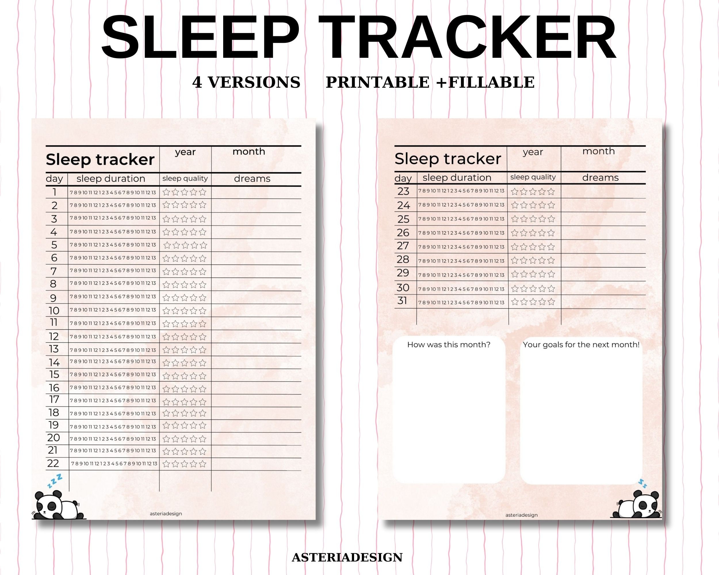 Sleep Tracker Printable , Sleep Quality Journal , Sleep Hours Tracker ...