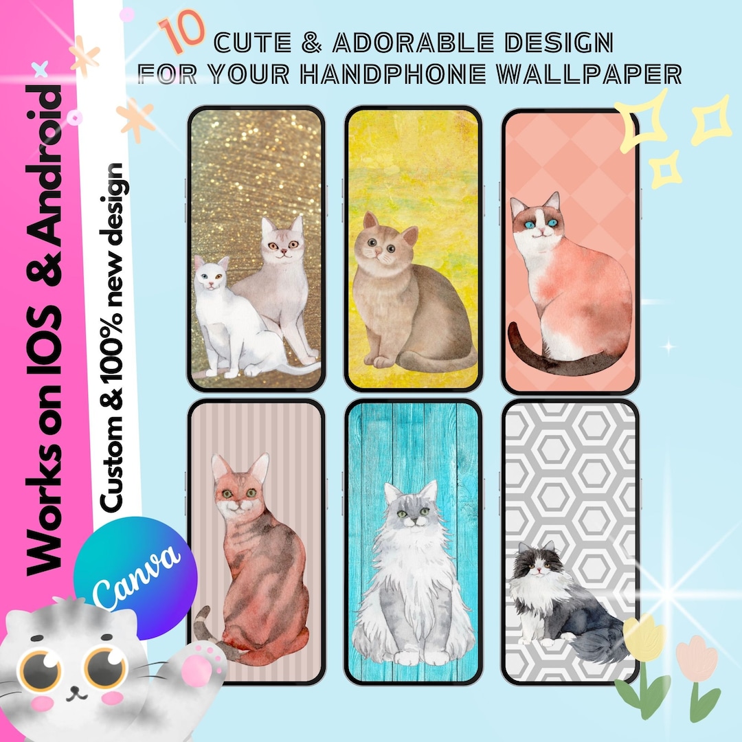 Phone Wallpaper Custom Cat Pastel Minimalist Cute Template Digital ...