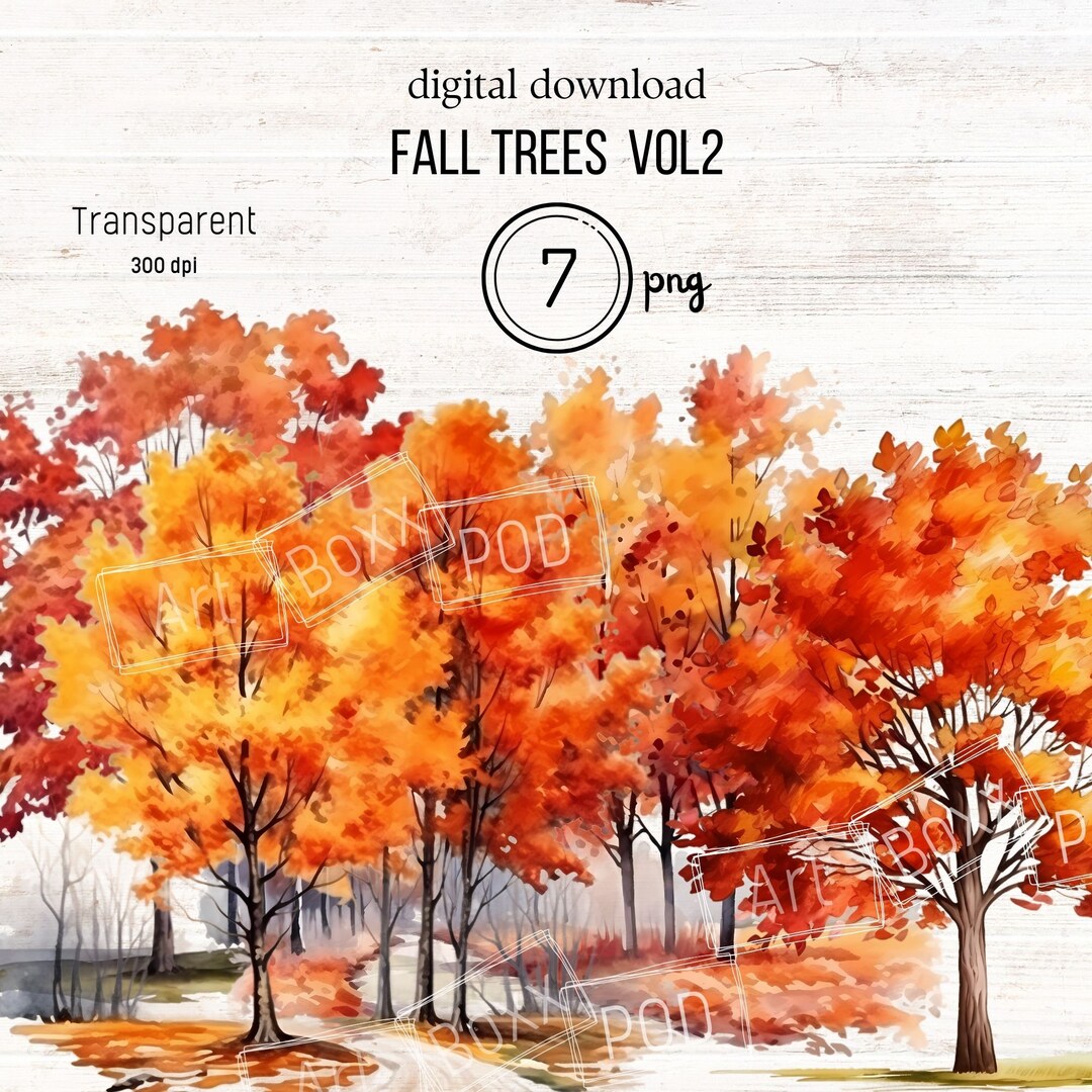 Fall PNG, Tree Scenery Vol 2, Watercolor Clipart, for Scrapbook, Thank ...