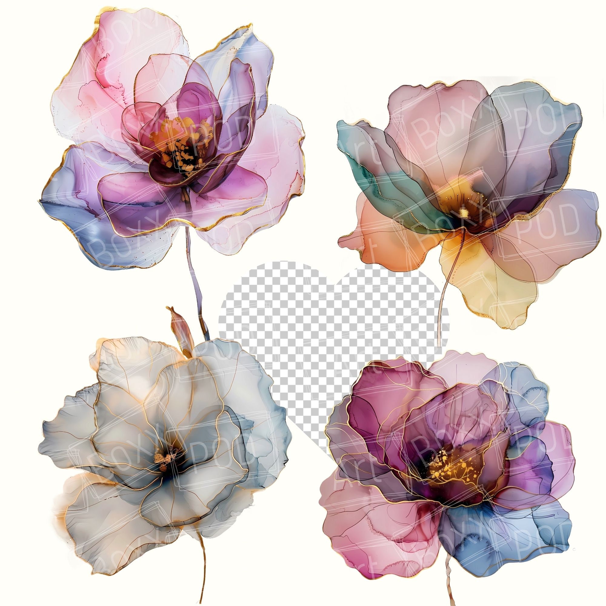 Boho Chic Flowers PNG Clipart, Translucent Flowers PNG, Abstract Boho ...