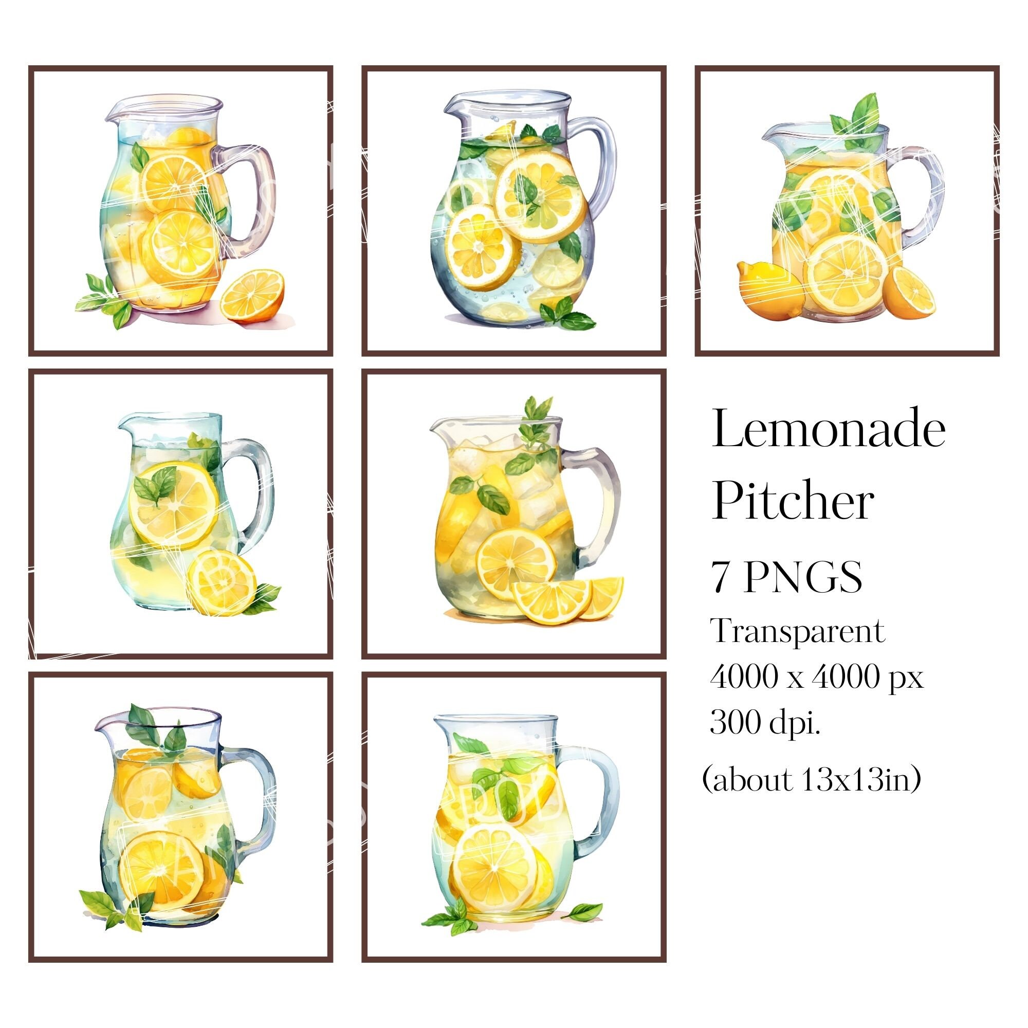 Lemonade Pitcher and Glass Printable Clipart, Watercolor PNG for ...