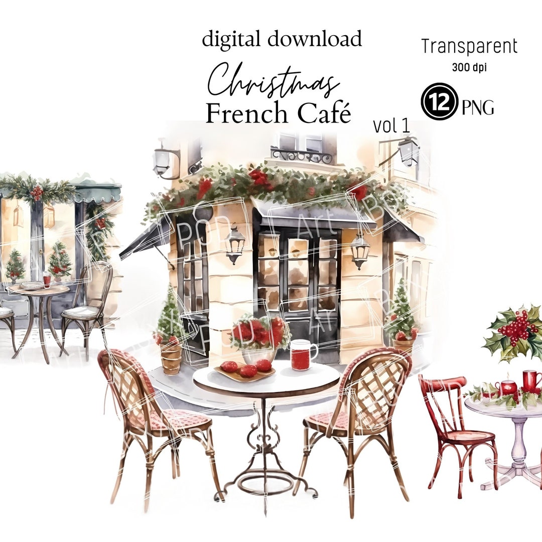 Christmas Clipart, Christmas Cafe, Watercolor Clipart, Christmas Cards ...