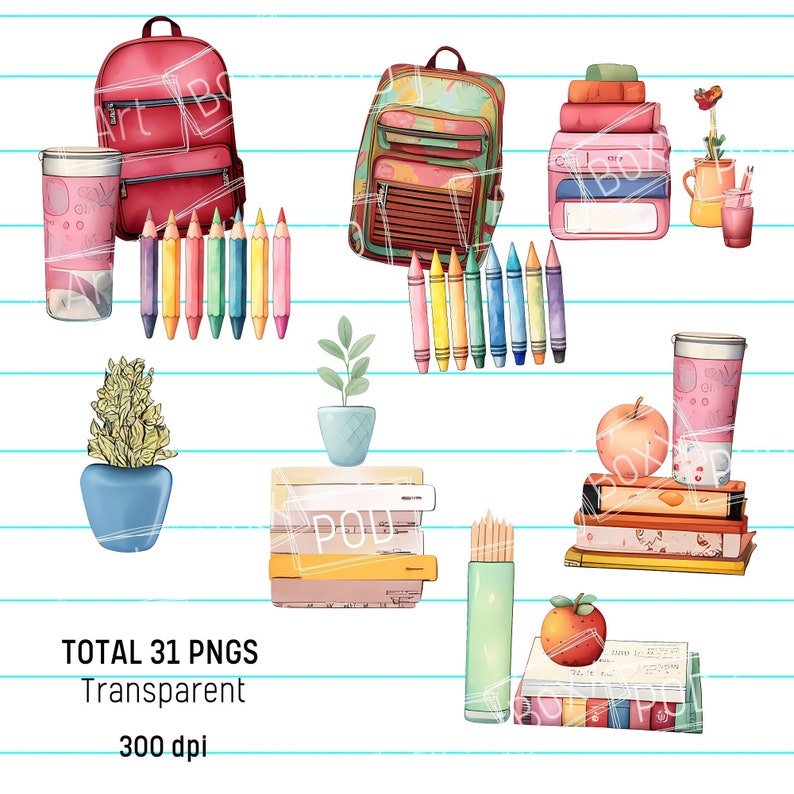 Back to School Clipart Bundle, Classroom Decor, Download Digital ...