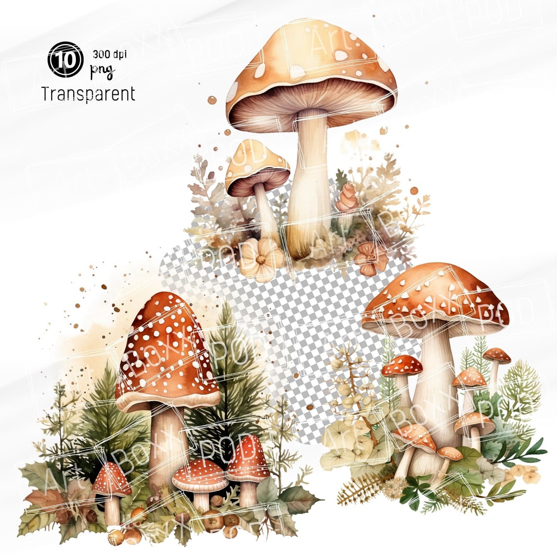 Christmas Clipart, Cute Mushroom Clipart, Cottagecore Clipart ...