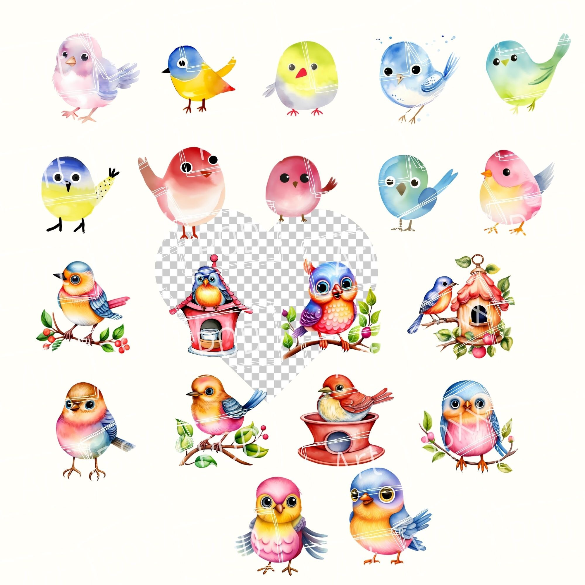 Bird Clipart Bundle, Spring PNG, Birds Decor Kids Arts, Kids Wall Art ...