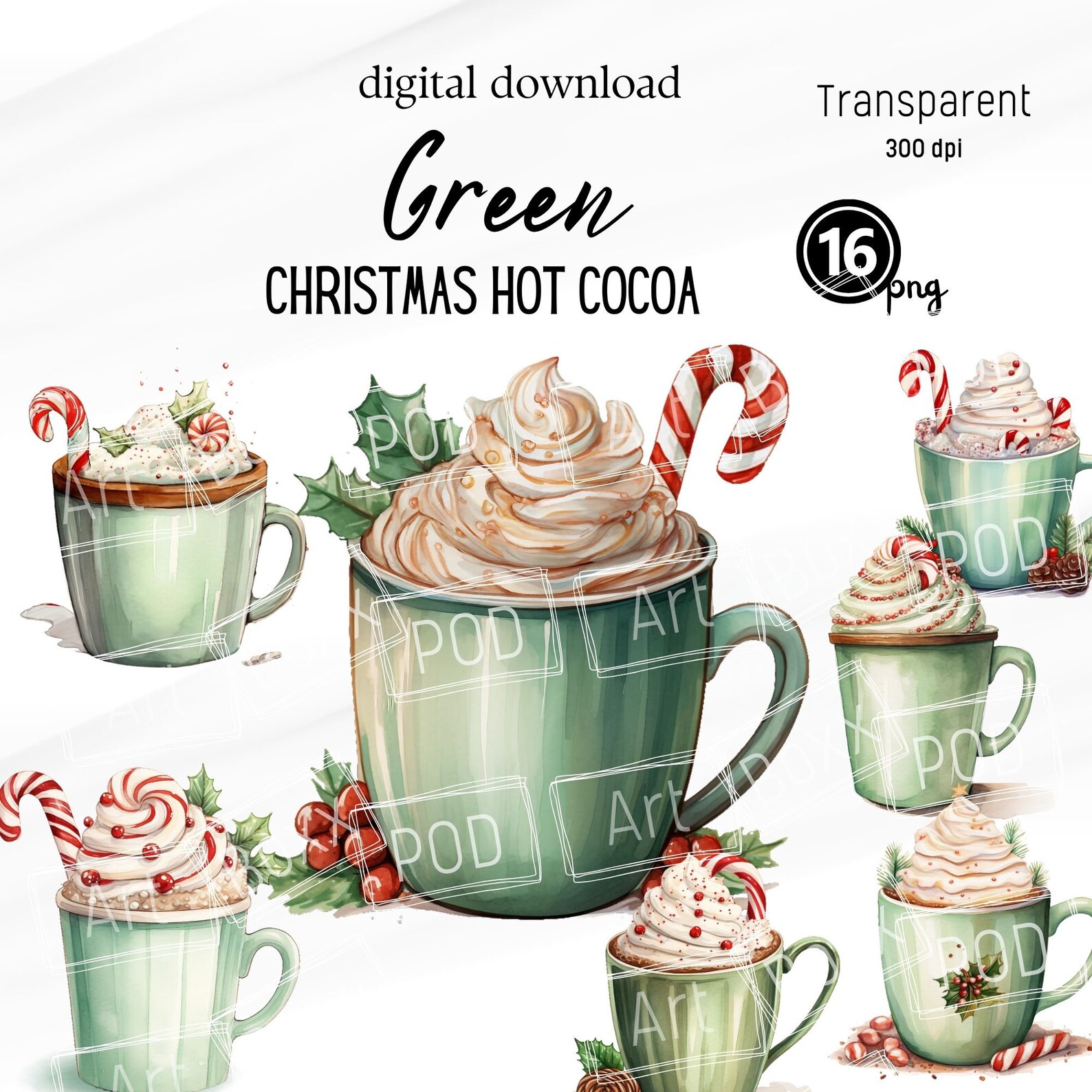 Christmas Clipart, Hot Cocoa PNG, Christmas PNG Watercolor Clipart ...