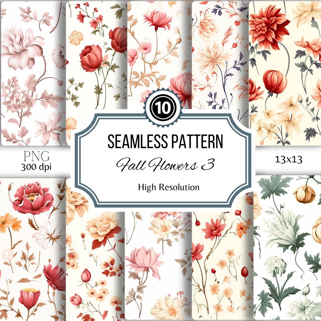 Fall Flowers, Floral Seamless Pattern, Fall PNG, Digital Pattern for ...