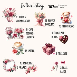 Valentines Clipart Bundle, Valentine PNG Bundle , Pink Rose, Pink ...