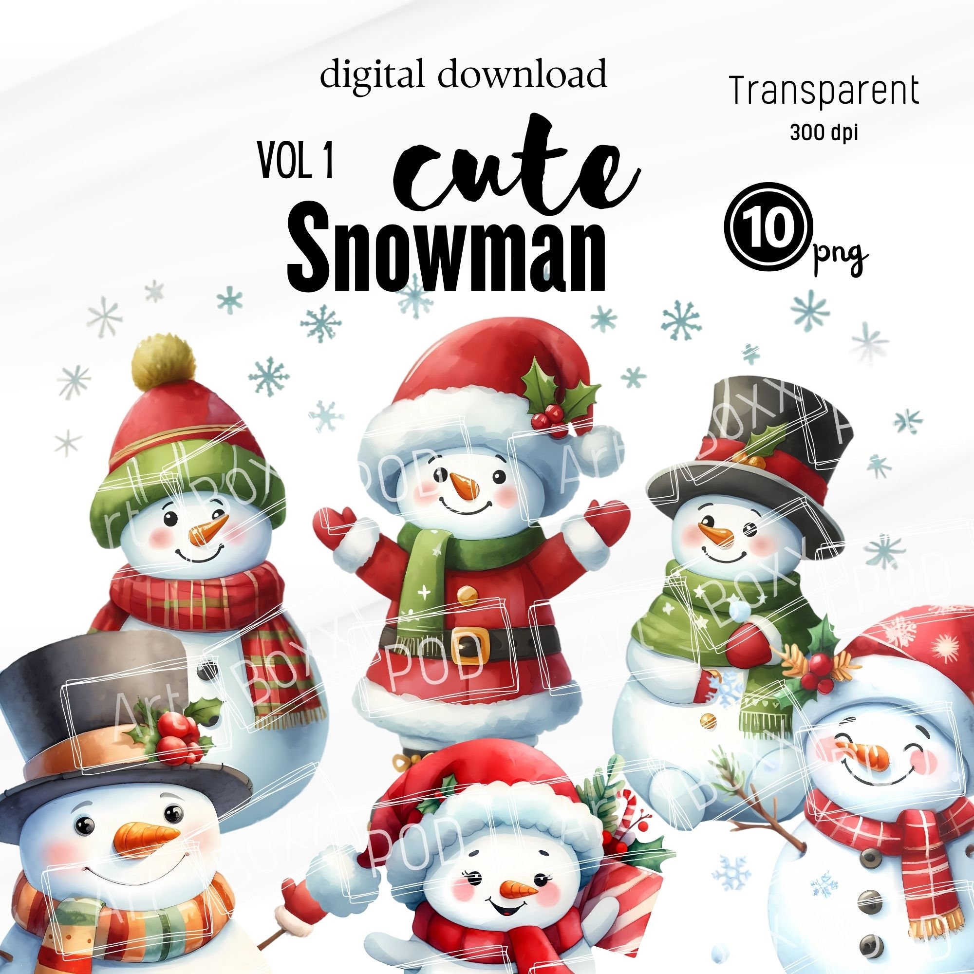 Christmas Clipart, Cute Snowman Festive Clipart V.1, Seasonal Clipart ...