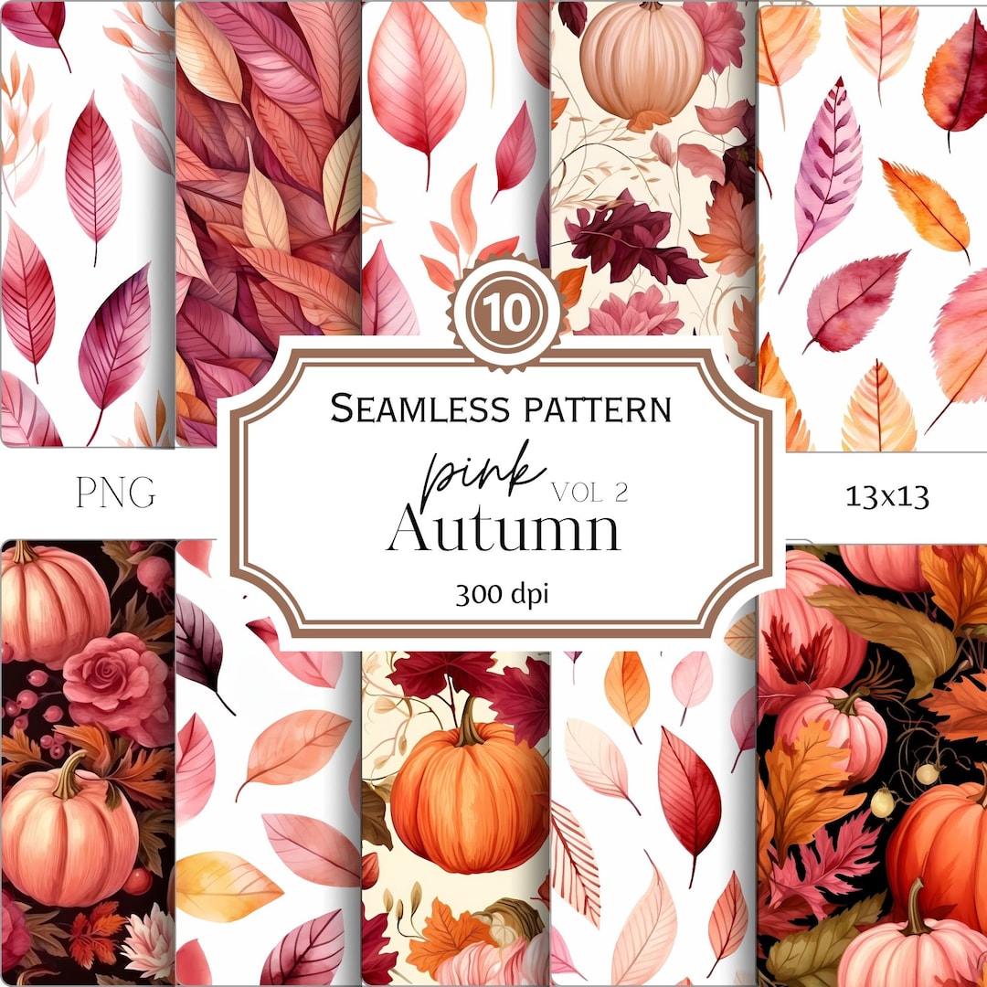 Seamless Pattern PNG, Fall PNG, Pink Autumn Branches, for Scrapbooking ...
