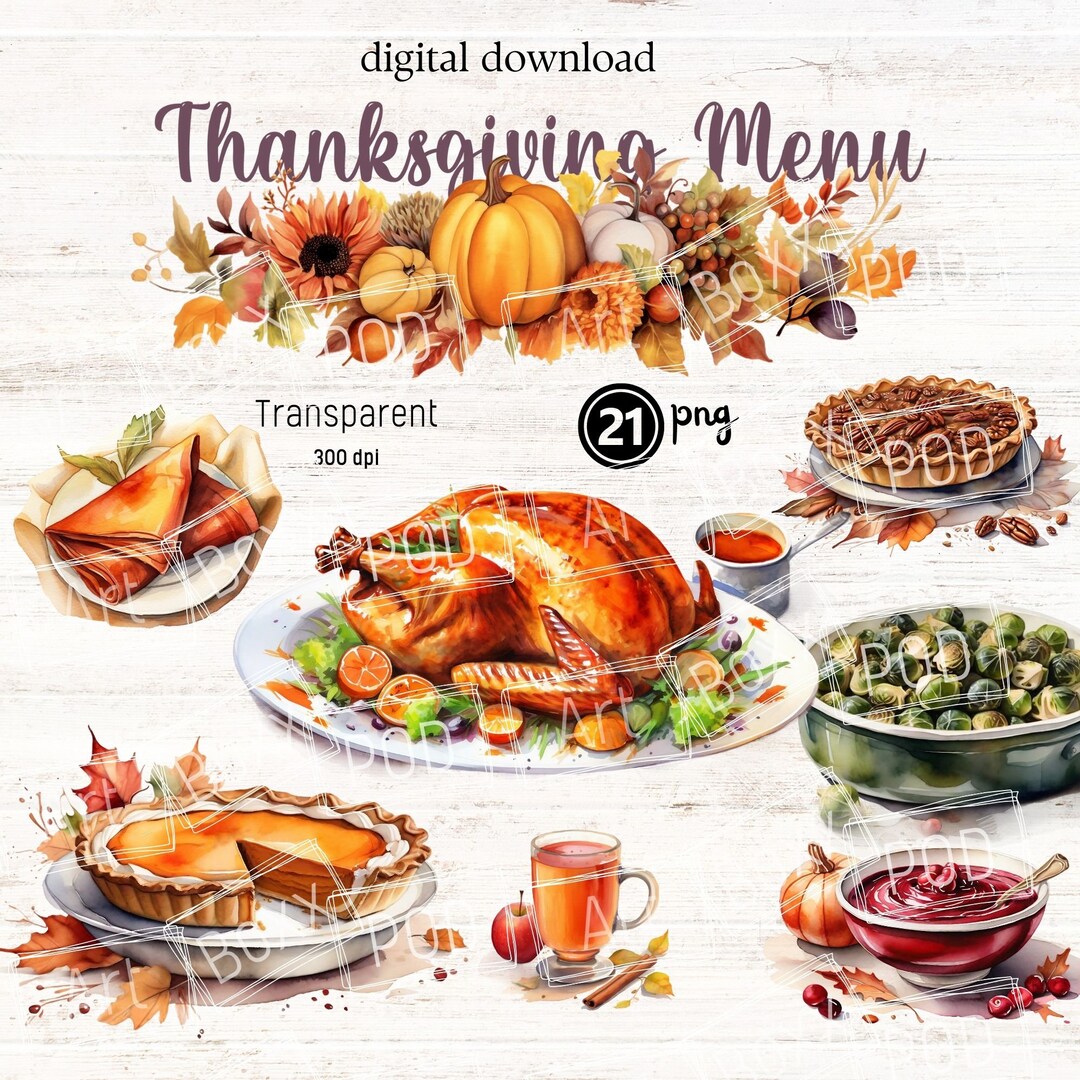 Thanksgiving PNG Fall PNG Vol 1, Watercolor Clipart Fall Decor Images ...
