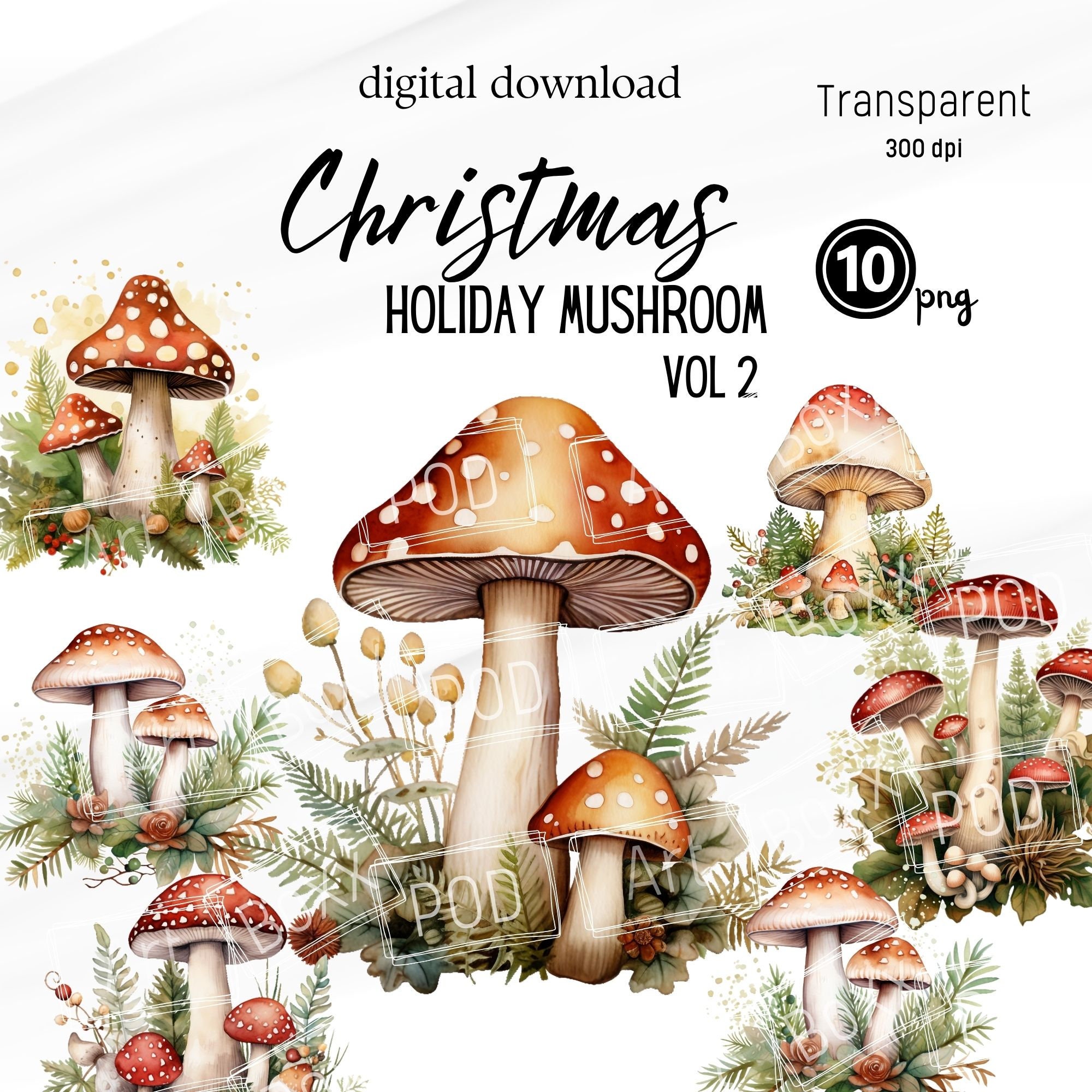 Christmas Clipart Cute Mushroom Clipart Cottagecore Clipart - Etsy
