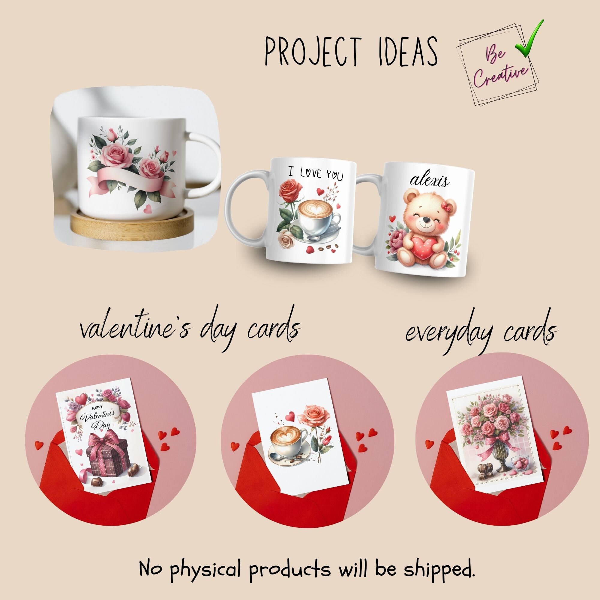 Valentines Clipart Bundle, Valentine PNG Bundle , Pink Rose, Pink ...