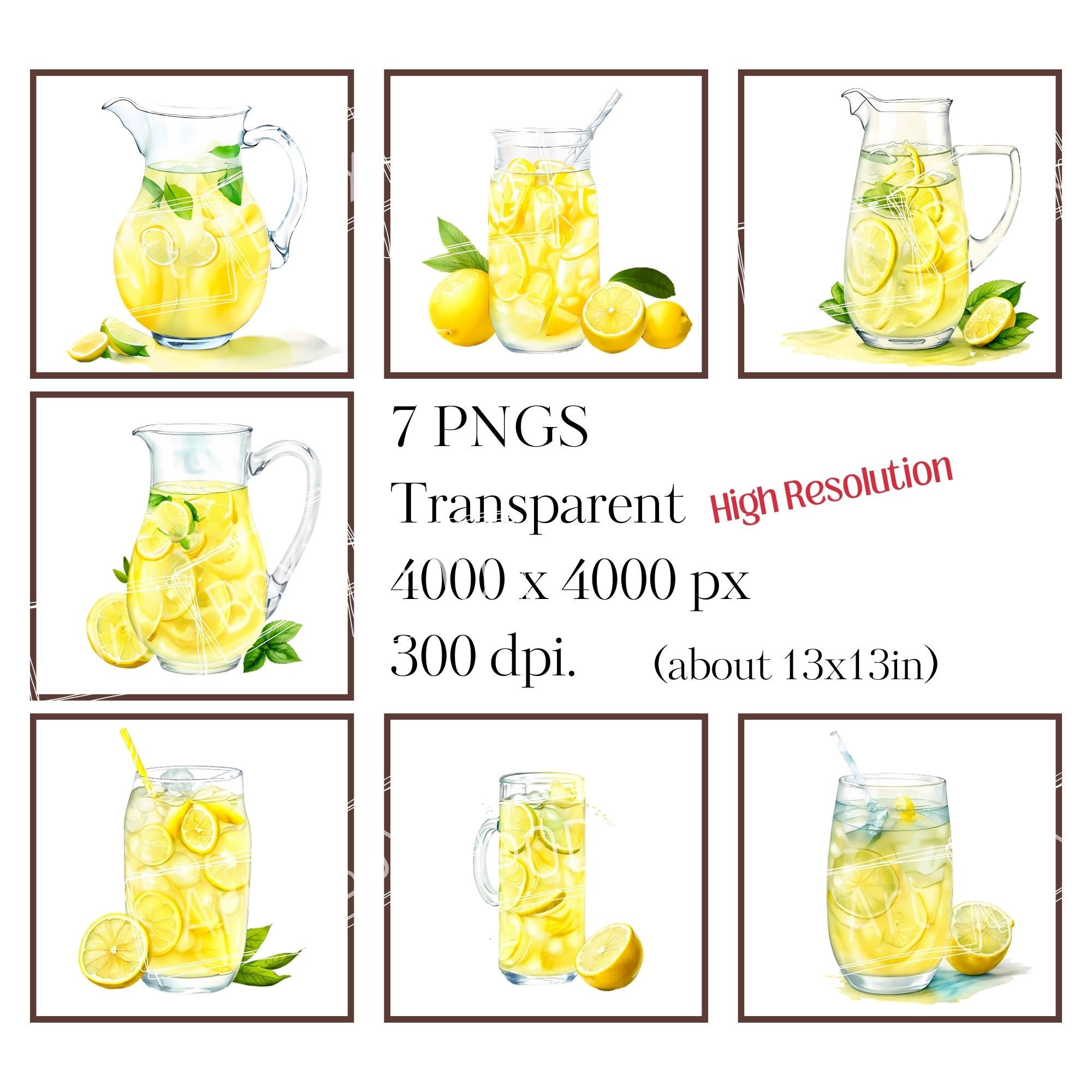 Lemonade Pitcher and Drink Watercolor Instant Digital – Commercial Use ...