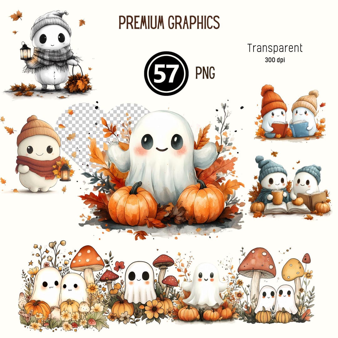 Halloween PNG, Fall PNG Clipart Fall Border, Cute Ghost Halloween ...