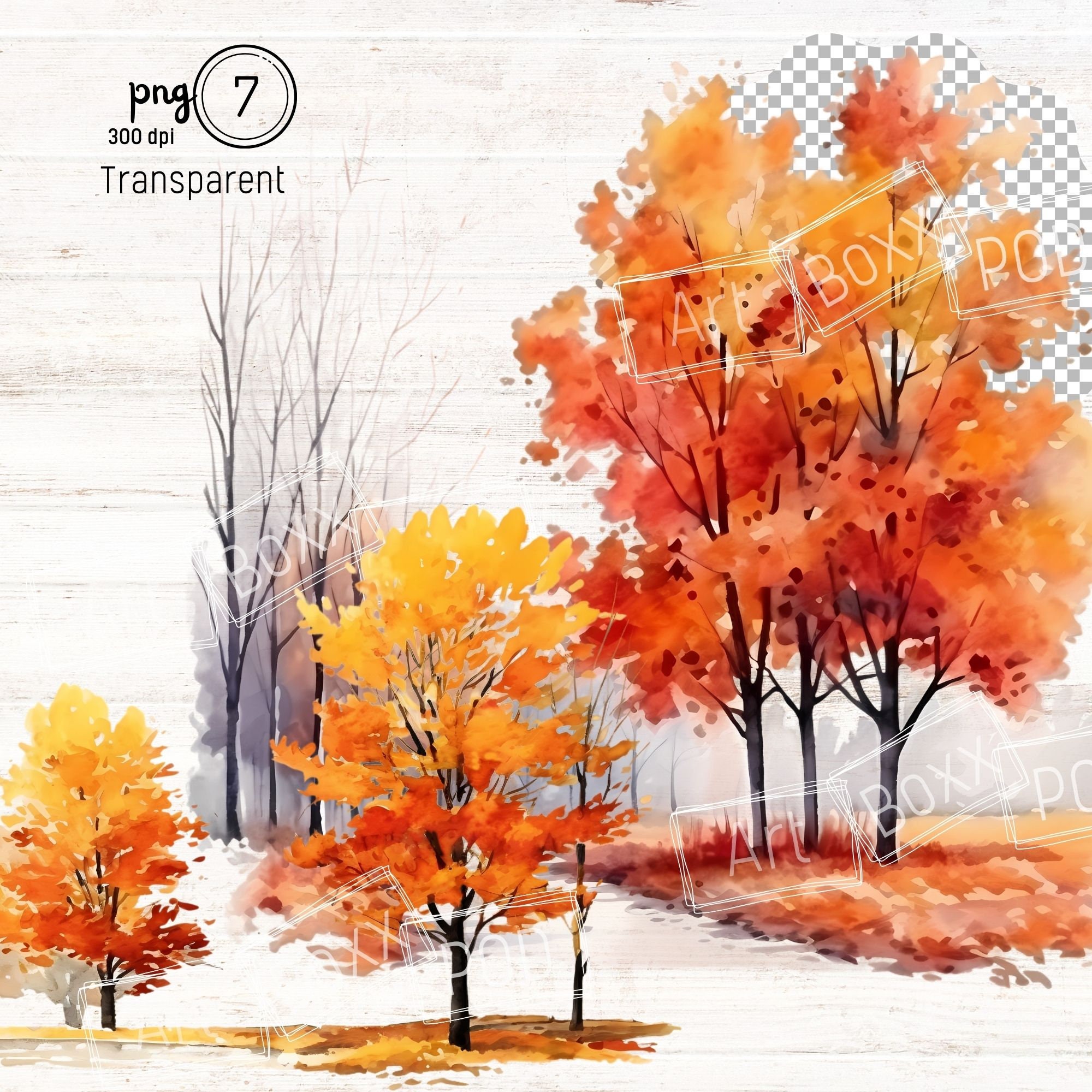 Fall PNG, Tree Scenery Vol 2, Watercolor Clipart, for Scrapbook, Thank ...