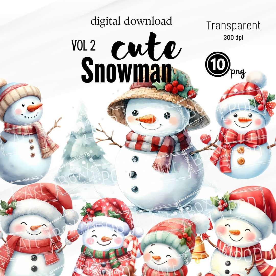 Christmas Clipart, Cute Snowman Festive Clipart V.2, Seasonal Clipart ...