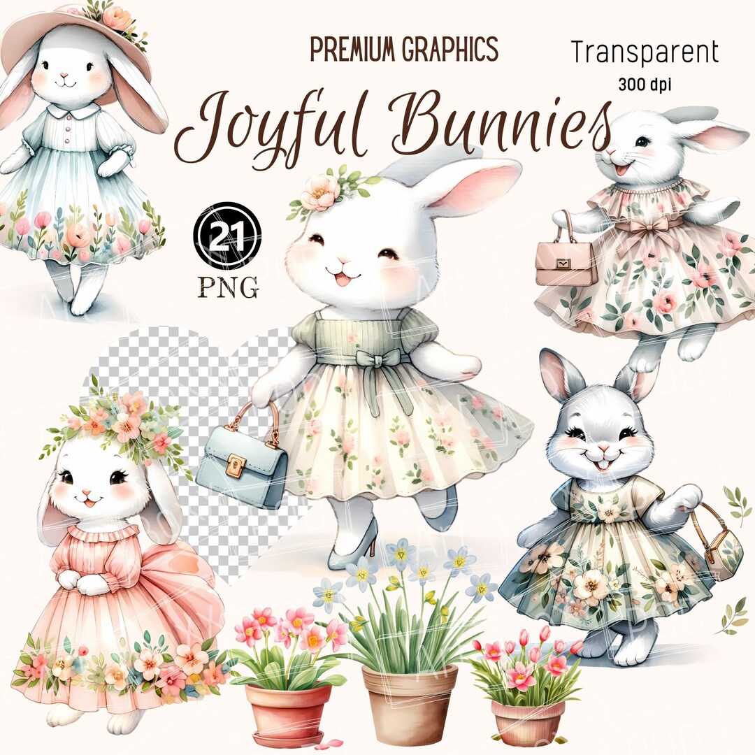 Easter Bunny PNG, Cute Bunny, Joyful Bunny Watercolor Clipart, Spring ...