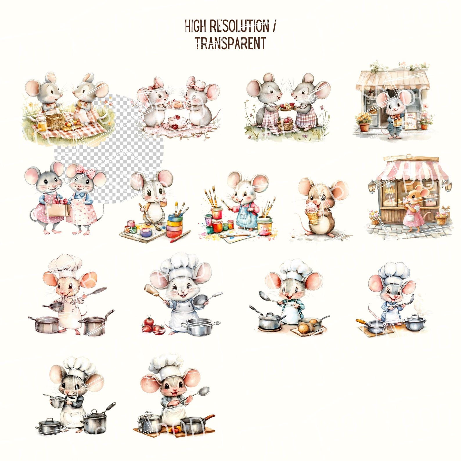 Cute Mice Clipart, Springtime Mouse Cartoon PNG, Nursery Art Digital ...