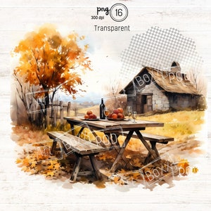 Fall PNG, Fall Picnic PNG V2, Watercolor Clipart, for Stationery, Thank ...