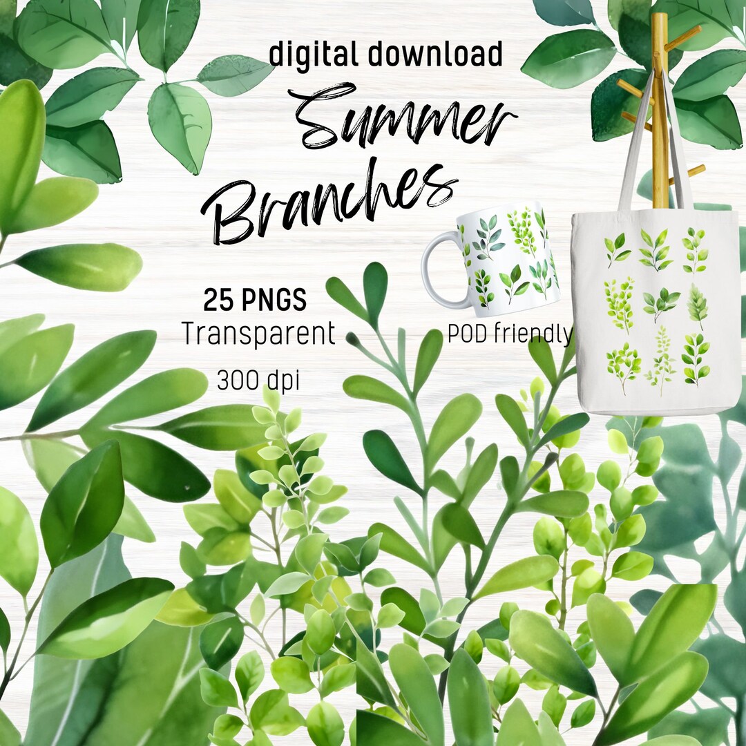 Watercolor Greenery Branches Overlay Digital Printable–commercial Use ...