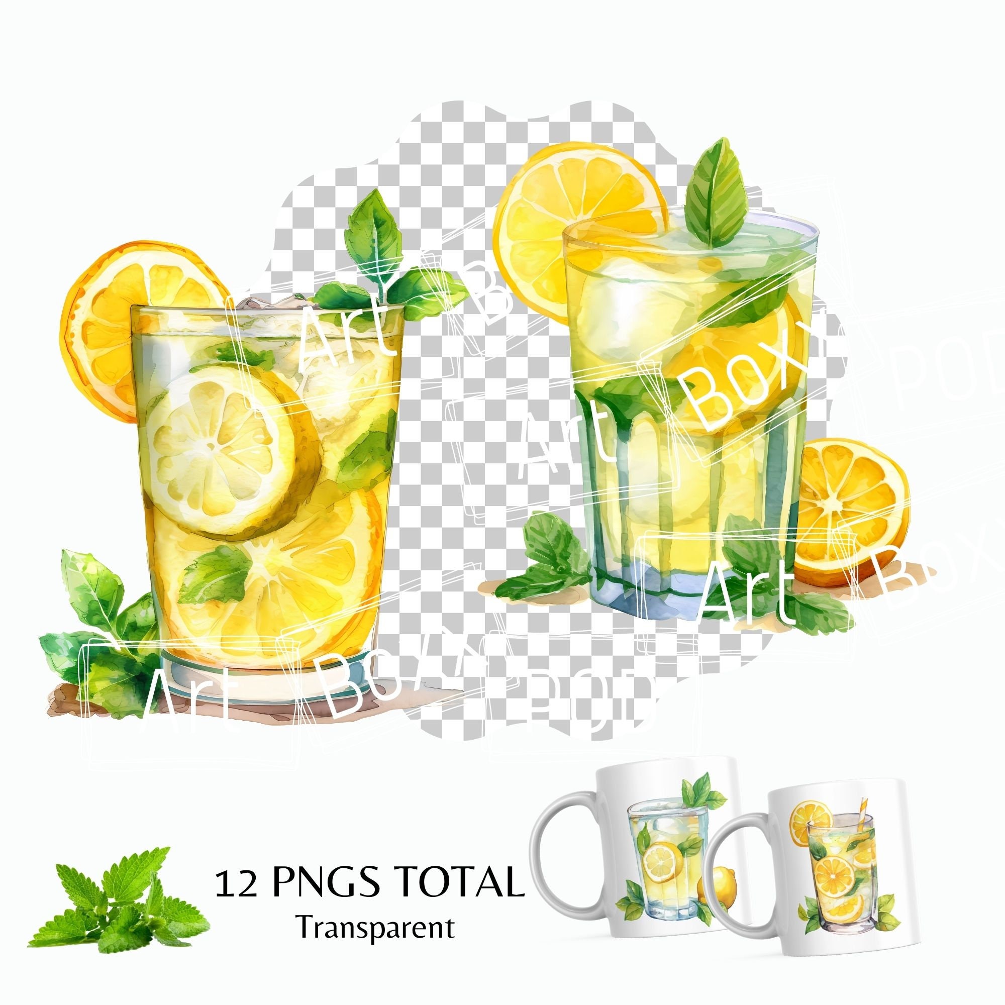 Lemonade Pitcher and Glass Printable Clipart, Watercolor PNG for ...