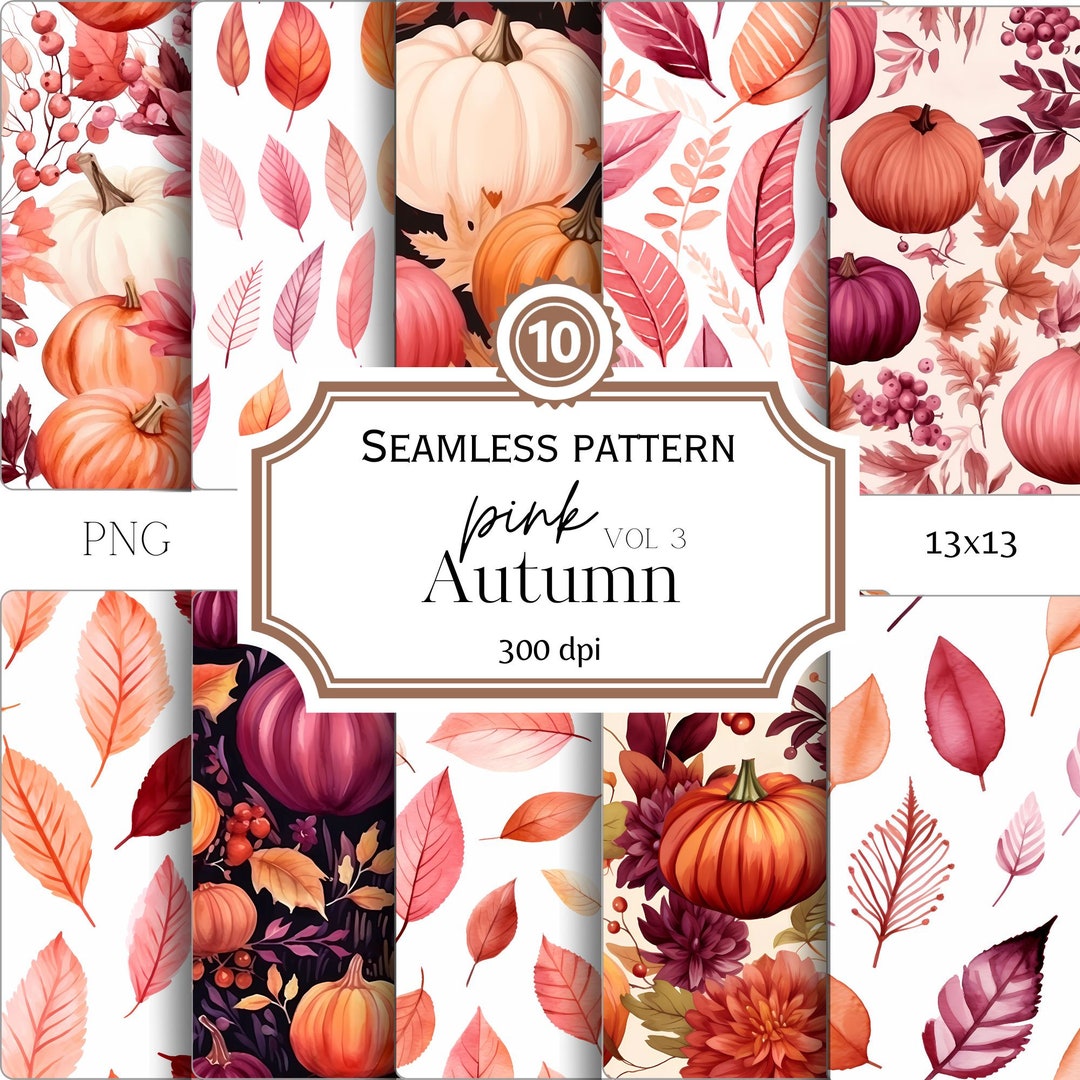 Seamless Pattern PNG, Fall PNG, Pink Autumn Digital Pattern for ...