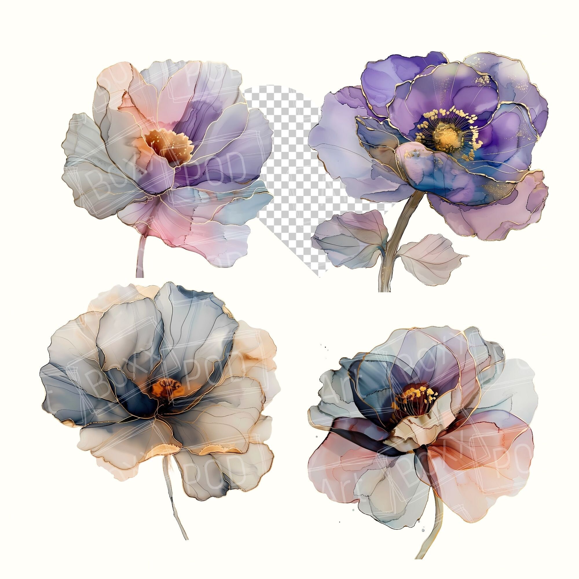 Boho Chic Flowers PNG Clipart, Translucent Flowers PNG, Abstract Boho ...