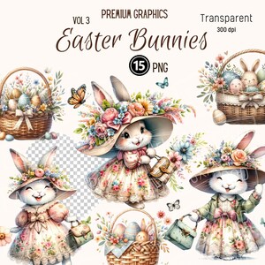 Easter Bunny PNG, Cute Bunny, Easter Basket PNG, for Easter Greeting ...
