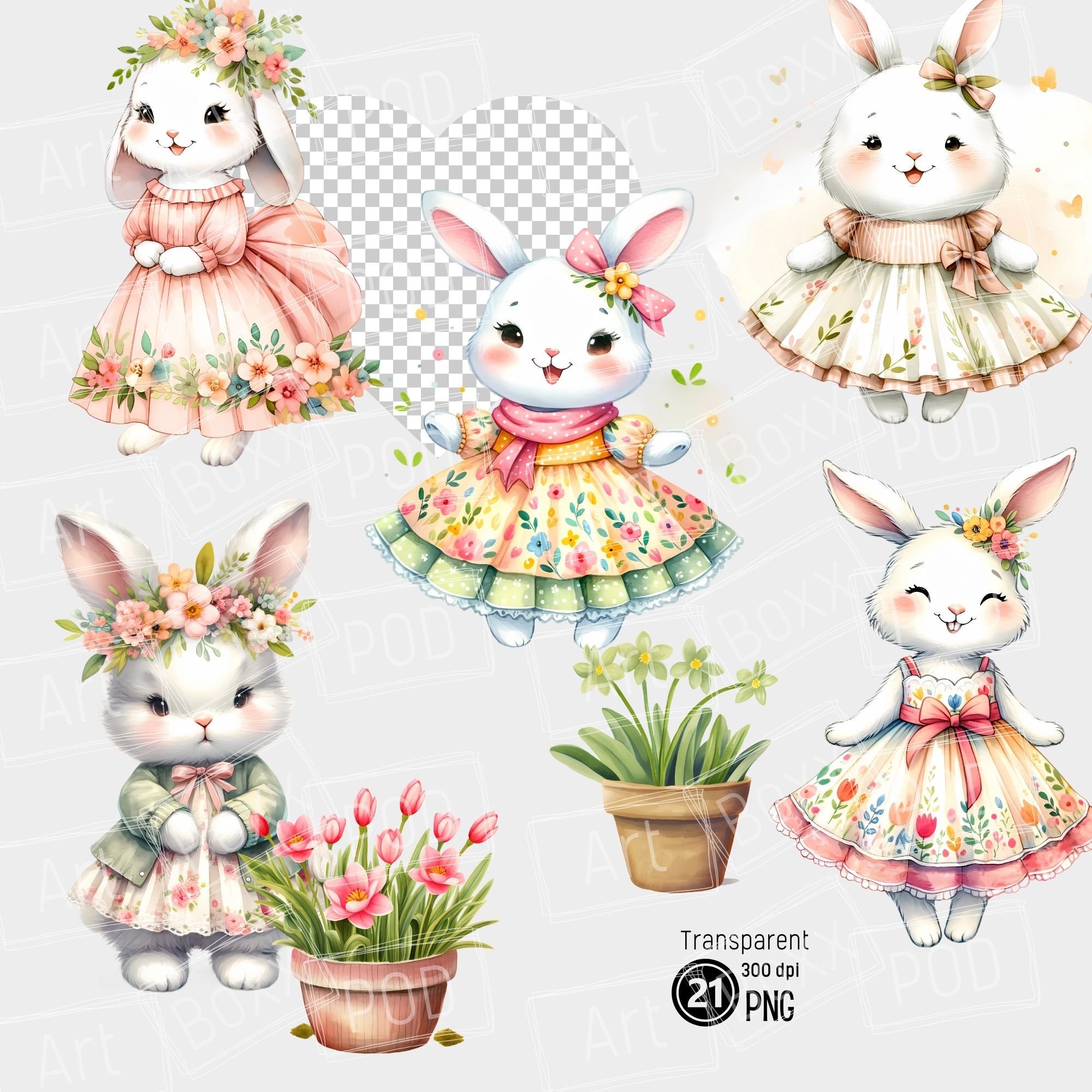 Easter Bunny PNG, Cute Bunny, Joyful Bunny Watercolor Clipart, Spring ...